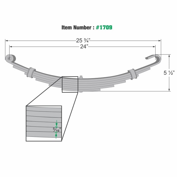 24" Open Eye Trailer Leaf Spring - 6 Leaves - 2,000 lbs. Capacity (Also ...