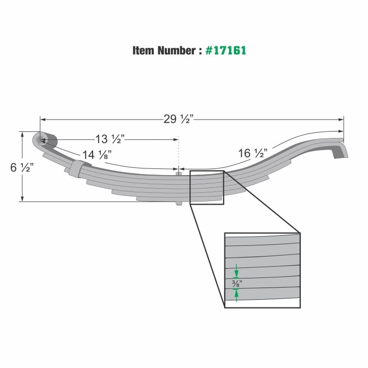 29 1/2" Hook Down Slipper Leaf Spring - 6 Leaves 2" Wide - 4,000 lbs ...