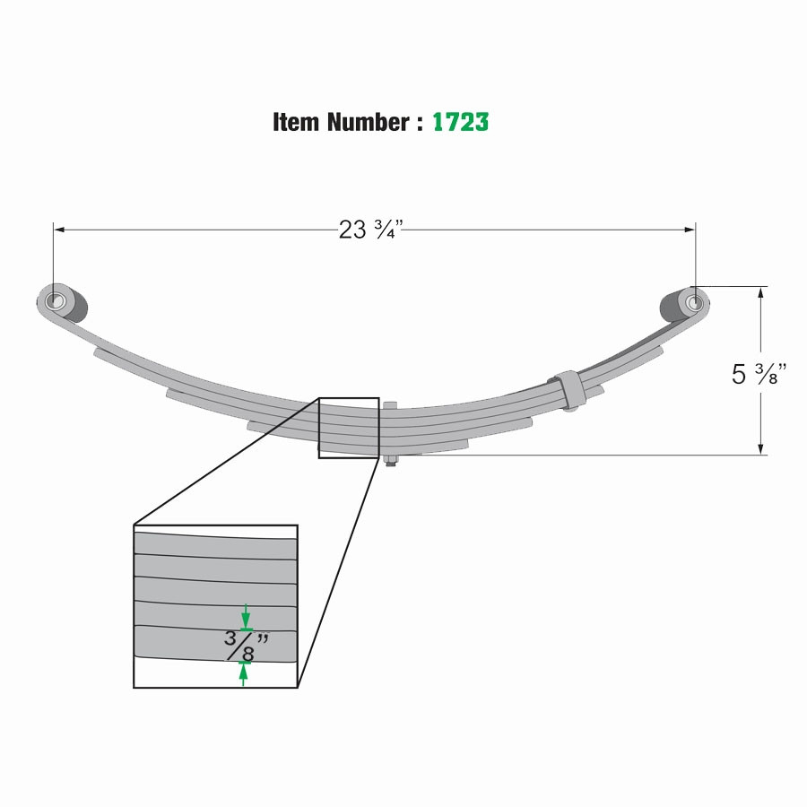 23 3/4" Double Eye Leaf Spring - 5 Leaves 1 3/4" Wide - 1,625 lbs ...
