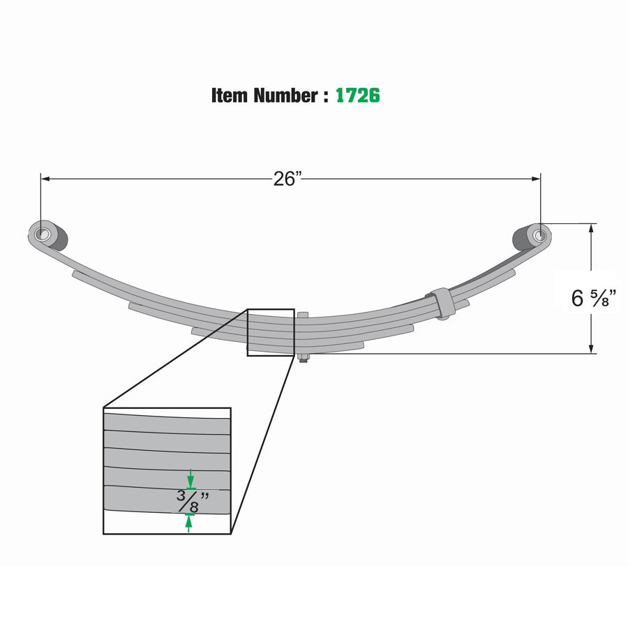26" Double Eye Leaf Spring - 5 Leaves 1 3/4" Wide - 2,500 lbs. Capacity ...