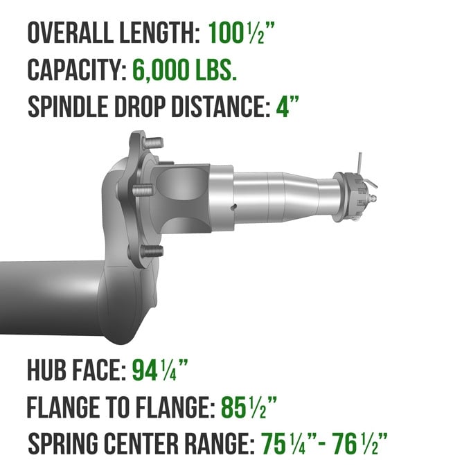 Painted 3" Round Trailer Axle - 6,000 lbs. Capacity with 1 3/4" x 1 1/4 ...