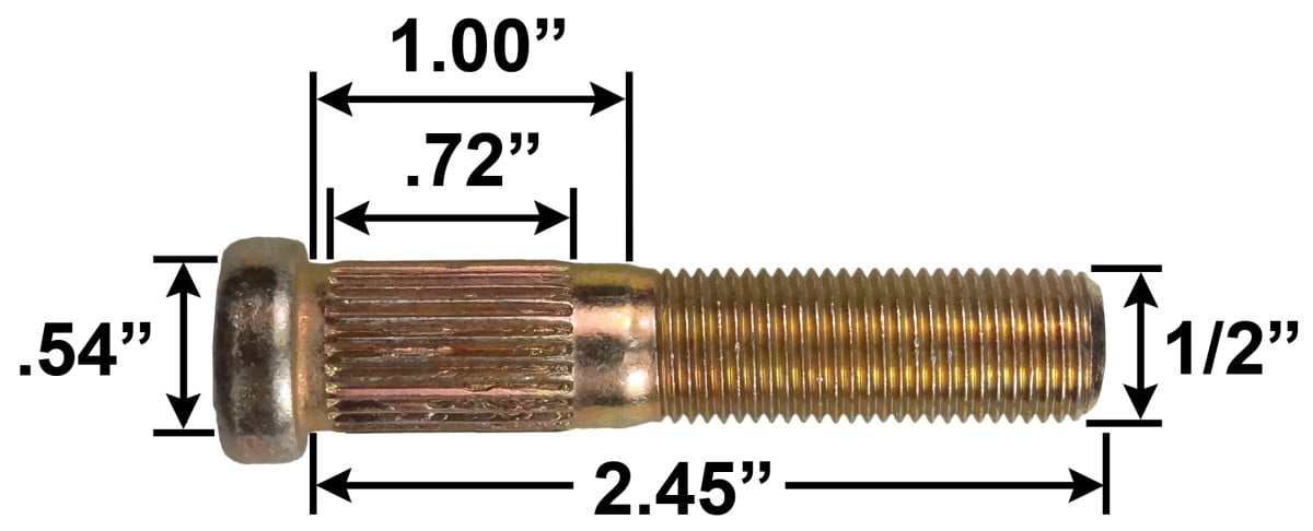 1/2" Wheel Stud - 2.45" Usable Length - .54" Knurl Diameter - Studs ...