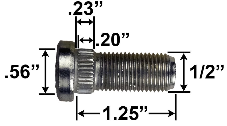 1/2" Wheel Stud - 1.25" Usable Length - .56" Knurl Diameter - Studs ...
