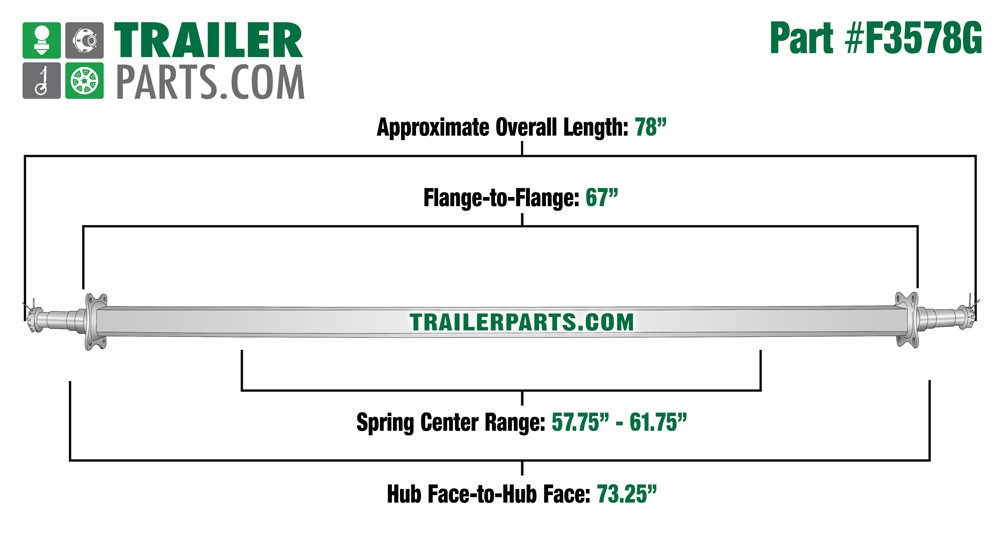 Galvanized 2" Square Trailer Axle - 3,500 lbs. Capacity with 1 3/8" x 1 ...