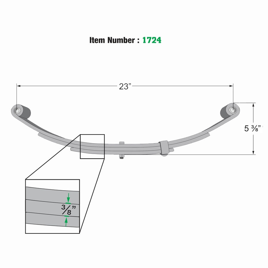 22 3/4" Double Eye Leaf Spring - 3 Leaves 1 3/4" Wide - 1,750 lbs ...