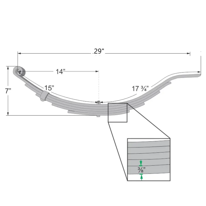 29" Flat End Slipper Leaf Spring - 5 Leaves