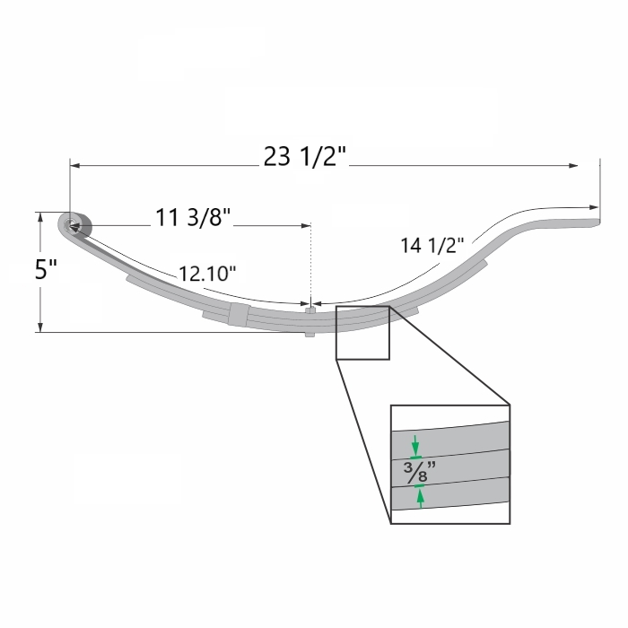 25 1/2" Flat End Slipper Leaf Spring - 3 Leaves - 1 3/4" Wide - 1,720 ...