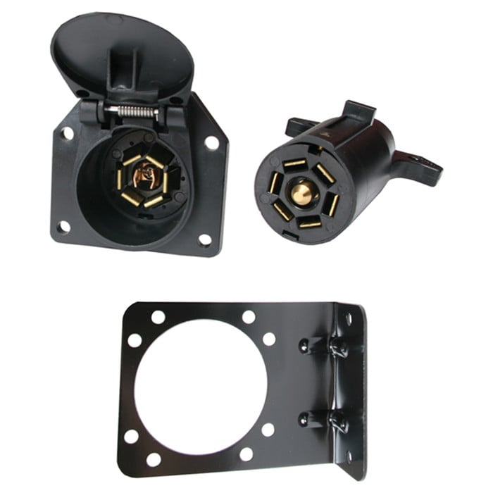 7-Way RV-Style Plastic Trailer Connector Set with Bracket