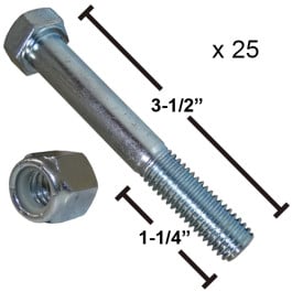 1/2" x 3 1/2" Spring Bolt & Nut (25pc)